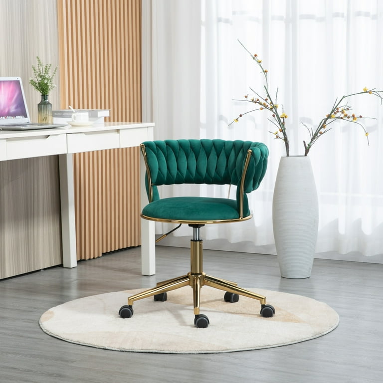 Armless Office Chair with Wheels Ergonomic Office Chair in Velvet Home Office Desk Chairs with Woven Back and Metal Base Adjustable Computer Task