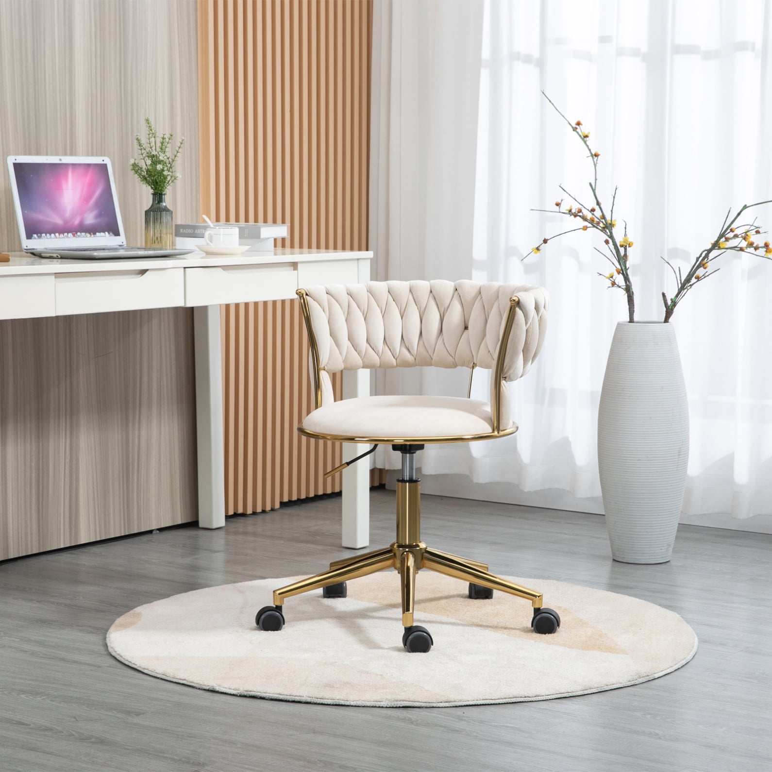 Armless Office Chair with Wheels, Ergonomic Office Chair in Velvet ...