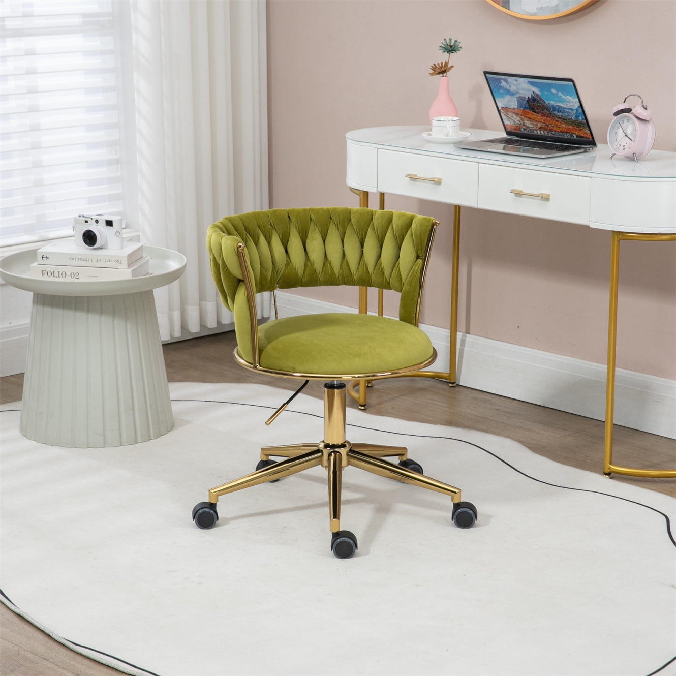 Armless Office Chair with Wheels, Ergonomic Office Chair in Velvet ...