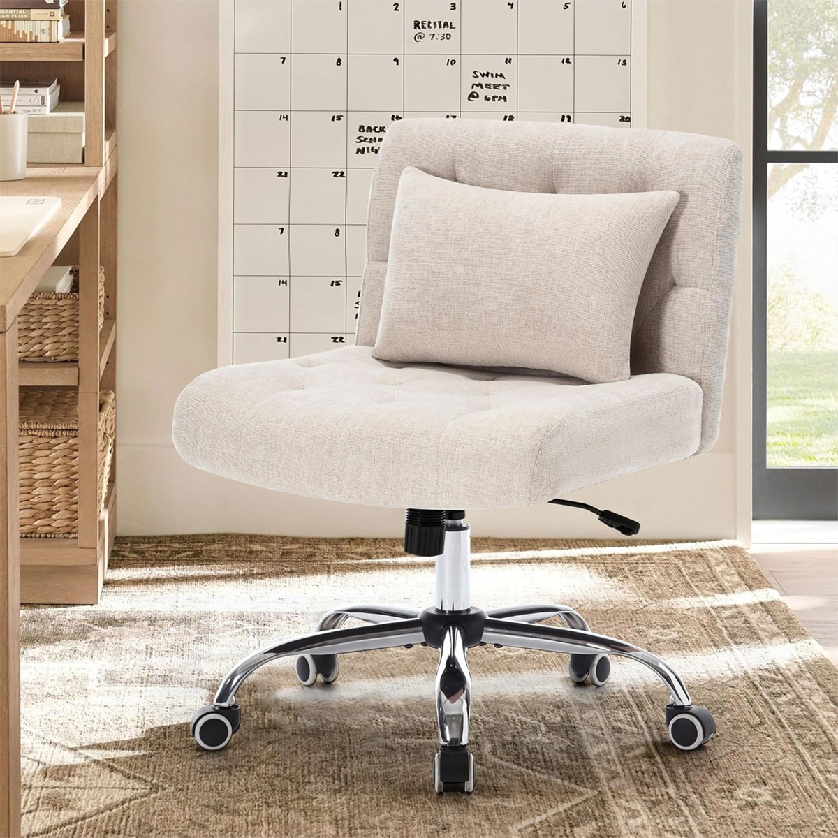 Armless Office Chair with Wheels, Modern Home Office Chair with Lumbar ...