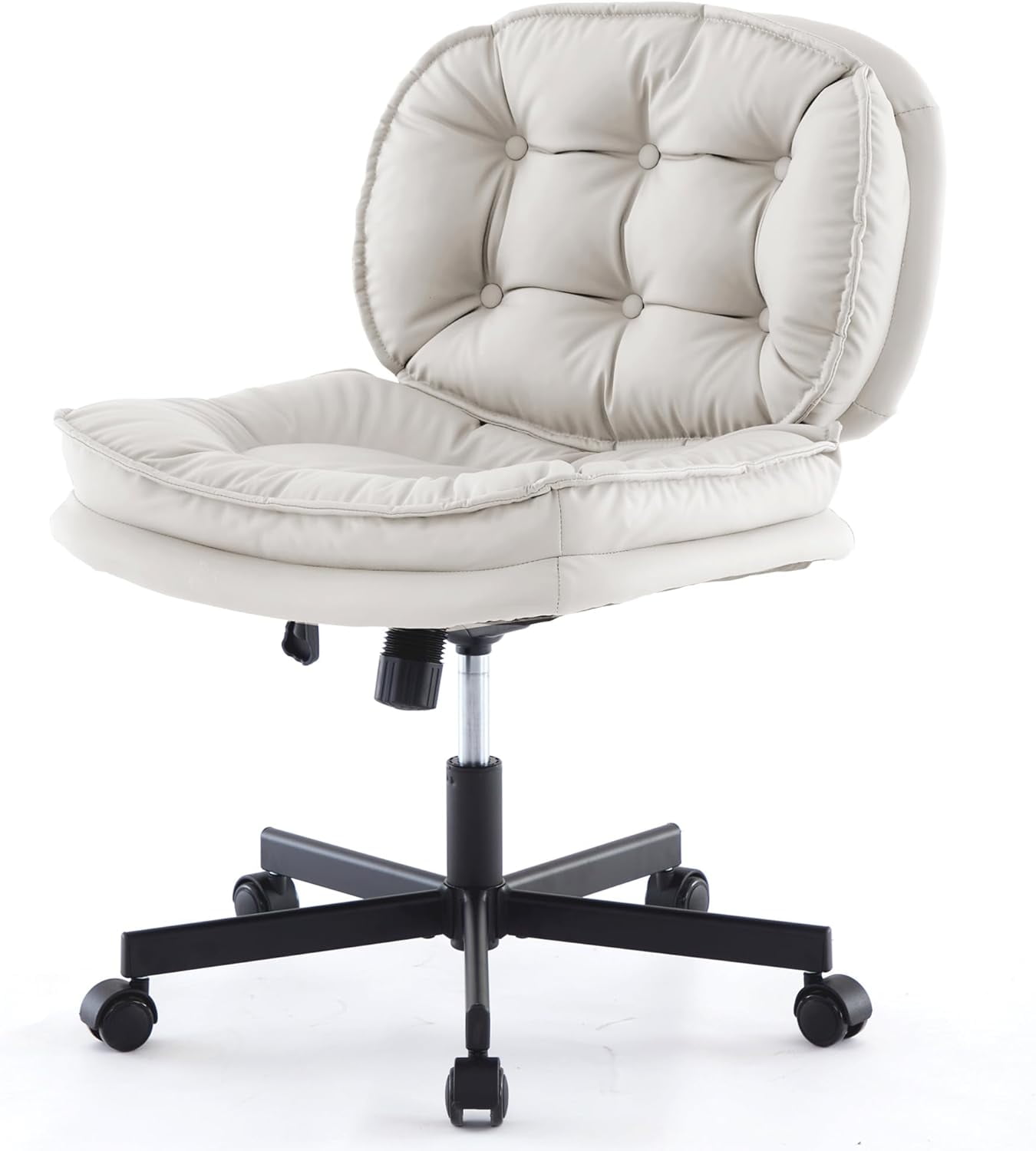 Armless Office Chair with Wheels: PU Leather Cross Legs Wide Chair ...