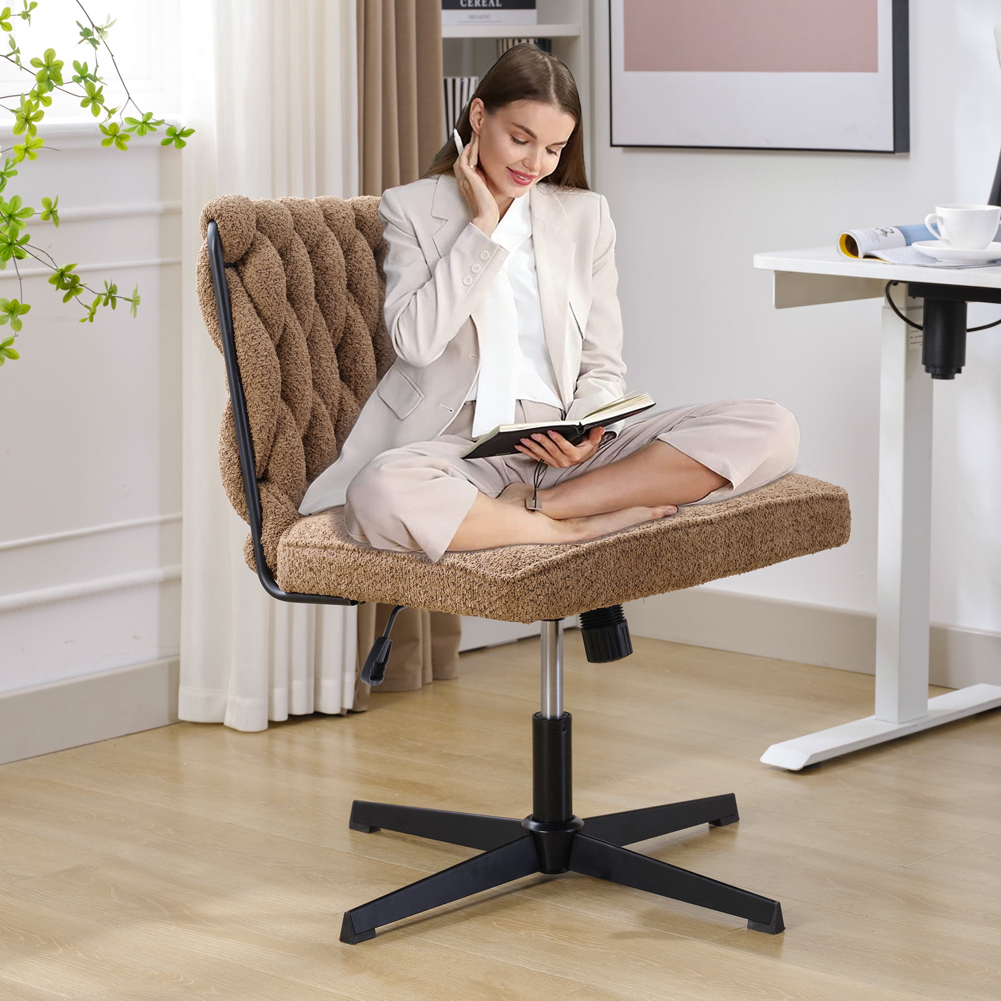 Armless Office Chair no Wheels, Ergonomic Wide Seat Swivel Desk Chair ...