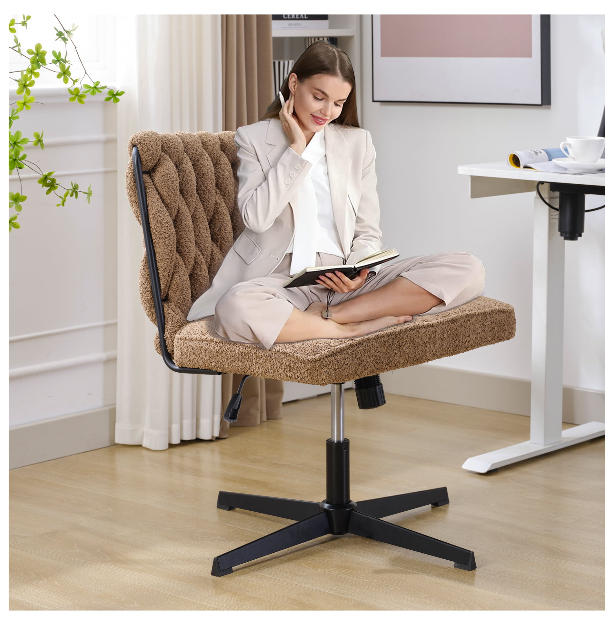 Armless Office Chair no Wheels, Ergonomic Wide Seat Swivel Desk Chair ...
