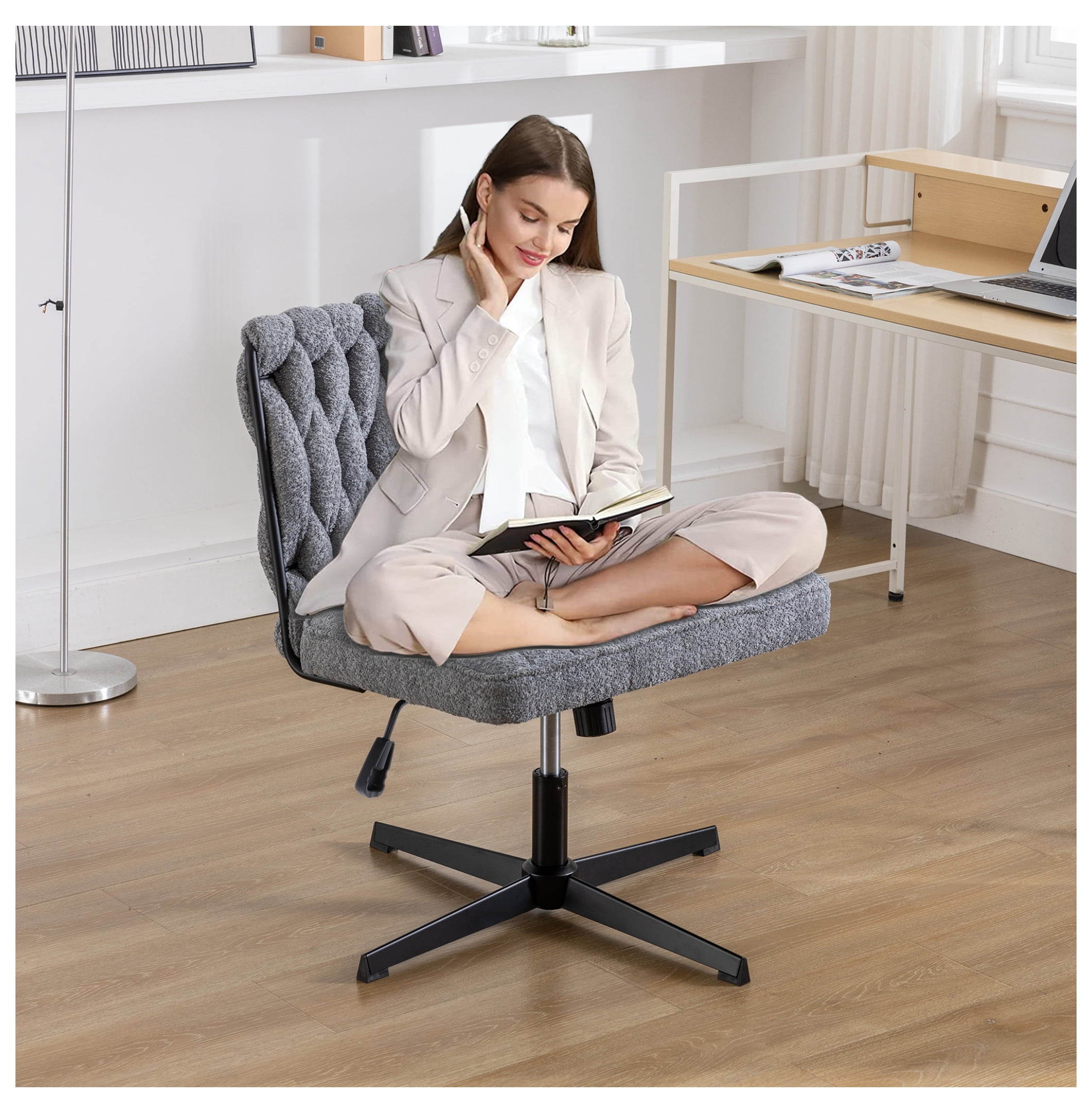 Armless Office Chair no Wheels, Ergonomic Wide Seat Swivel Desk Chair ...