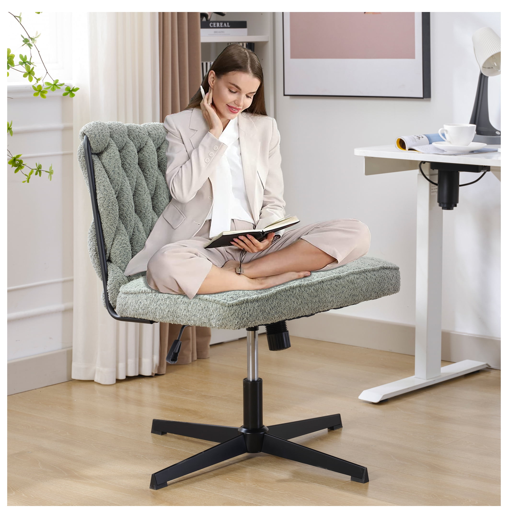 Armless Office Chair no Wheels, Ergonomic Wide Seat Swivel Desk Chair ...