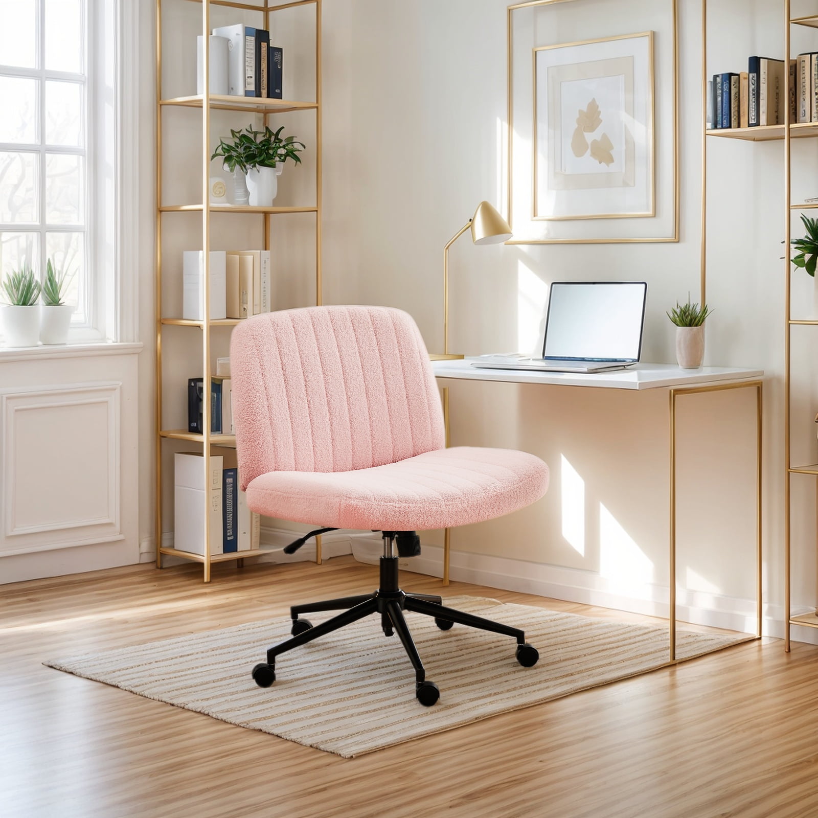 Armless Office Chair with Criss-Cross Legs, Desk Chair with Wheels for ...