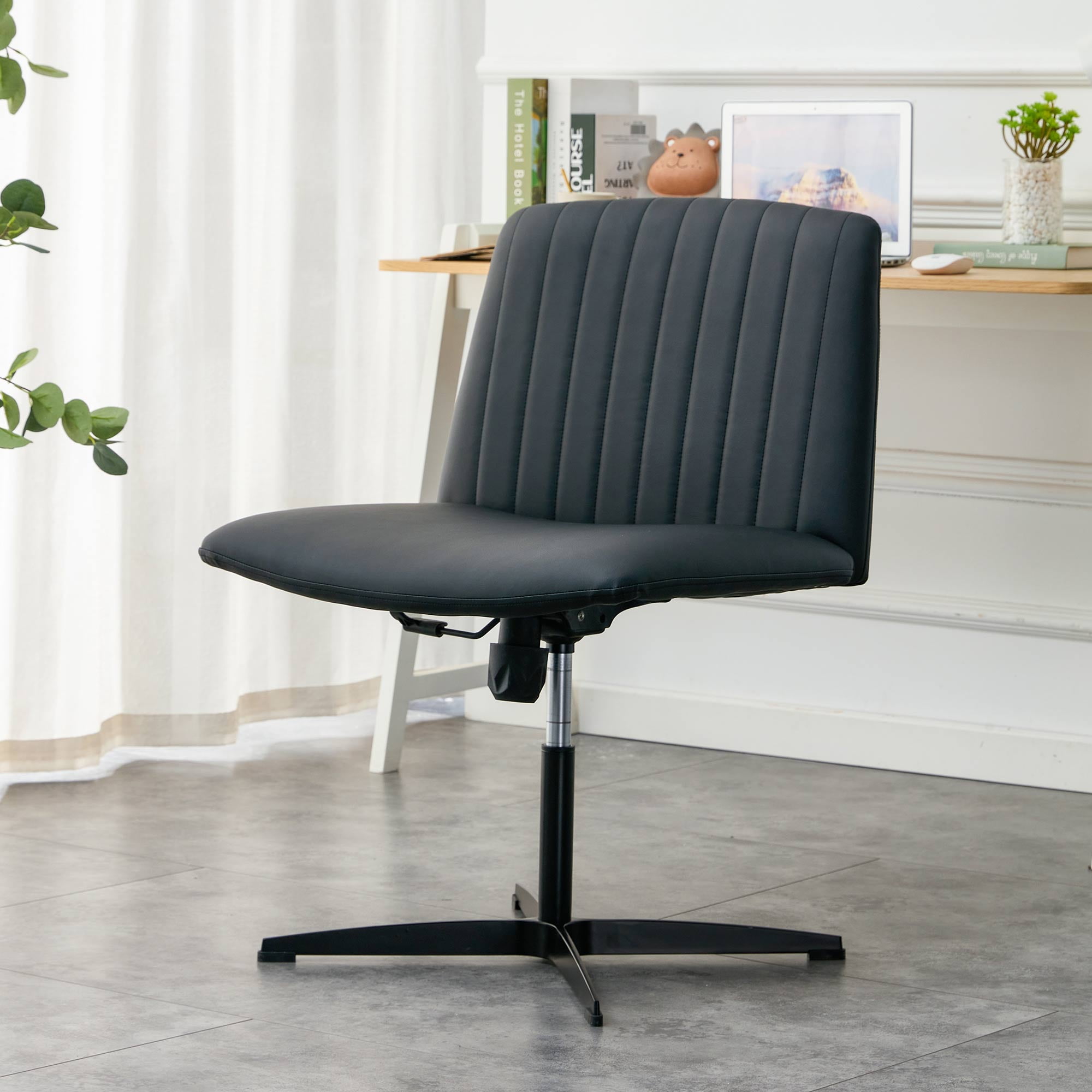 Armless Office Chair without Wheels, Modern Swivel Vanity Chair with ...