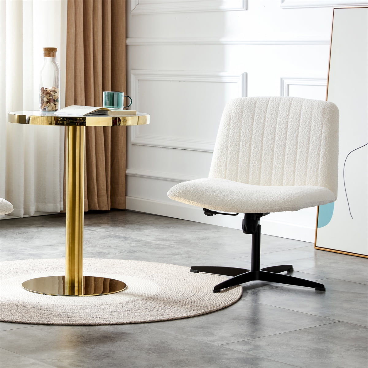 Armless Office Chair without Wheels, Modern Swivel Vanity Chair with ...