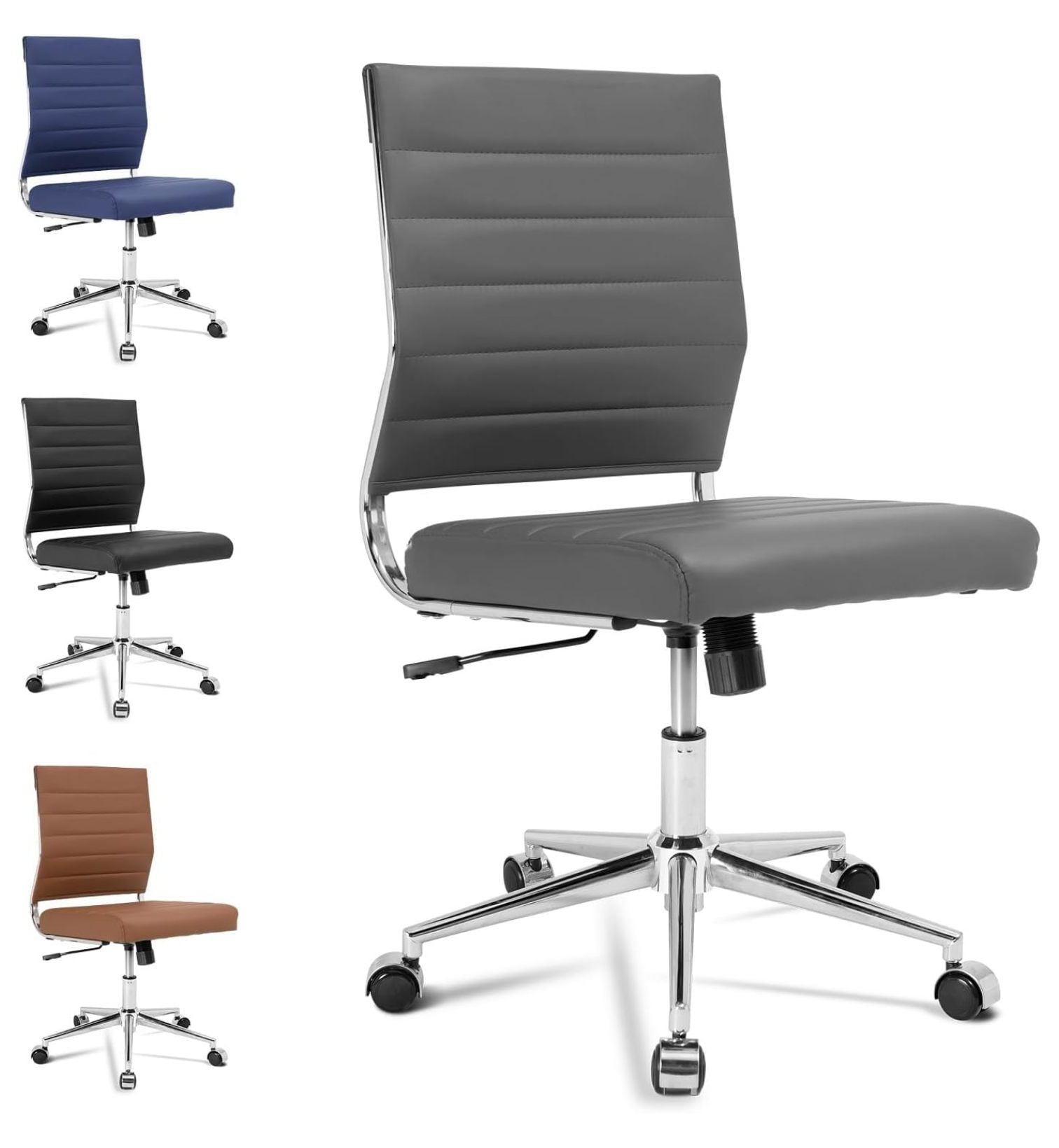 Armless Office Desk Chair, Back Ergonomic Swivel Conference Room Chair ...