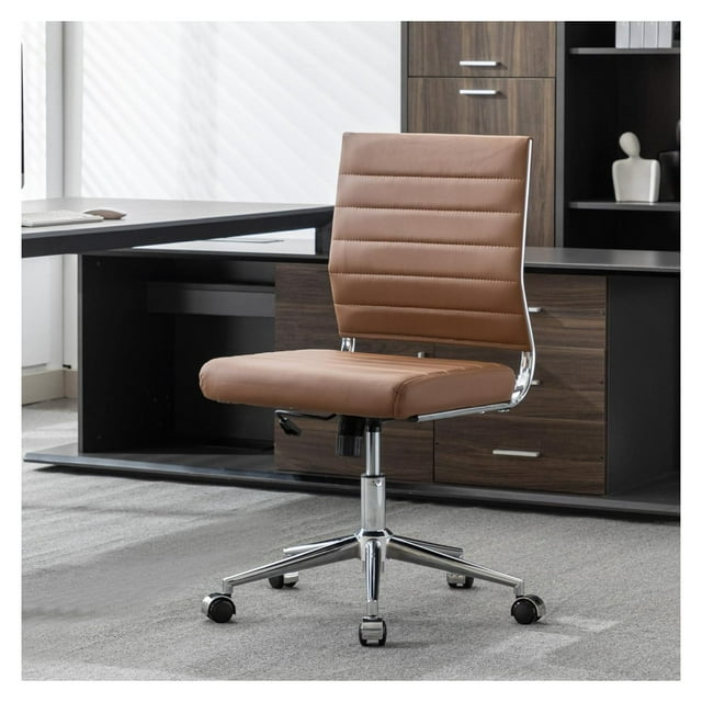 Armless Office Desk Chair, Back Leather Conference Room Chairs Without ...