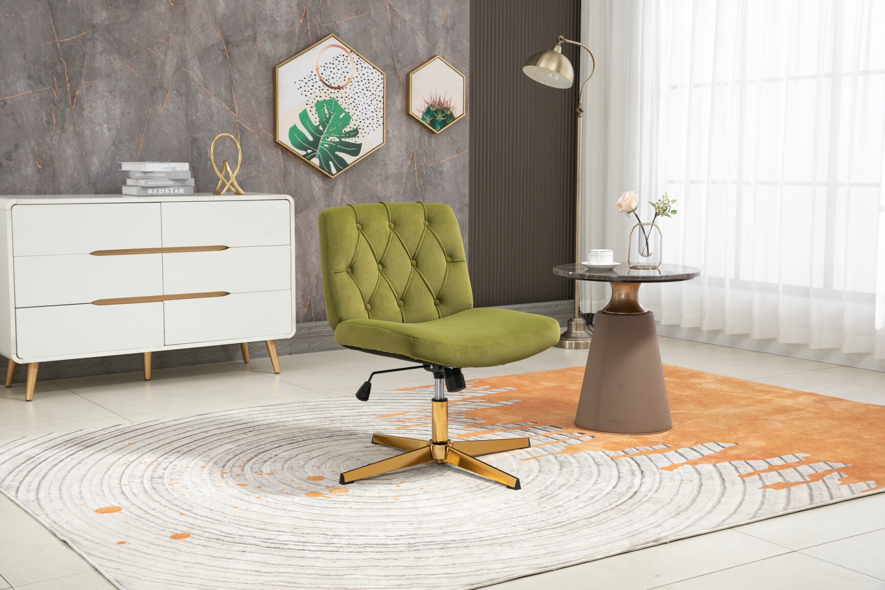 Armless Office Desk Chair, Modern Velvet Swivel Accent Vanity Chair ...