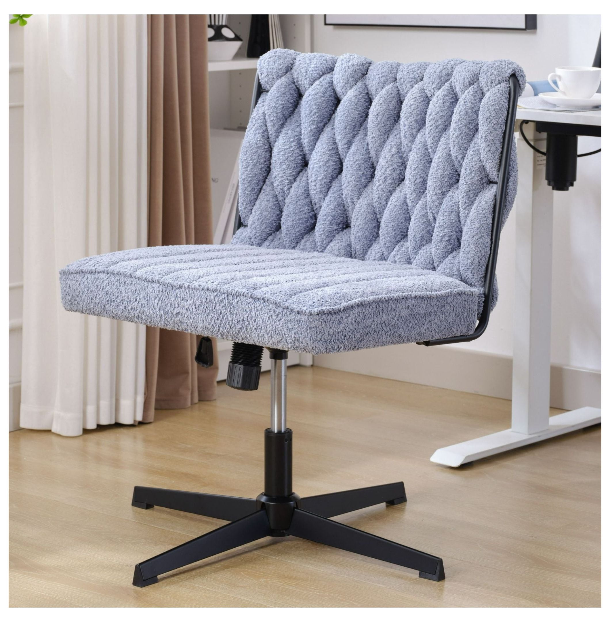 Armless Office Desk Chair No Wheels, BLUE Fabric - Walmart.com