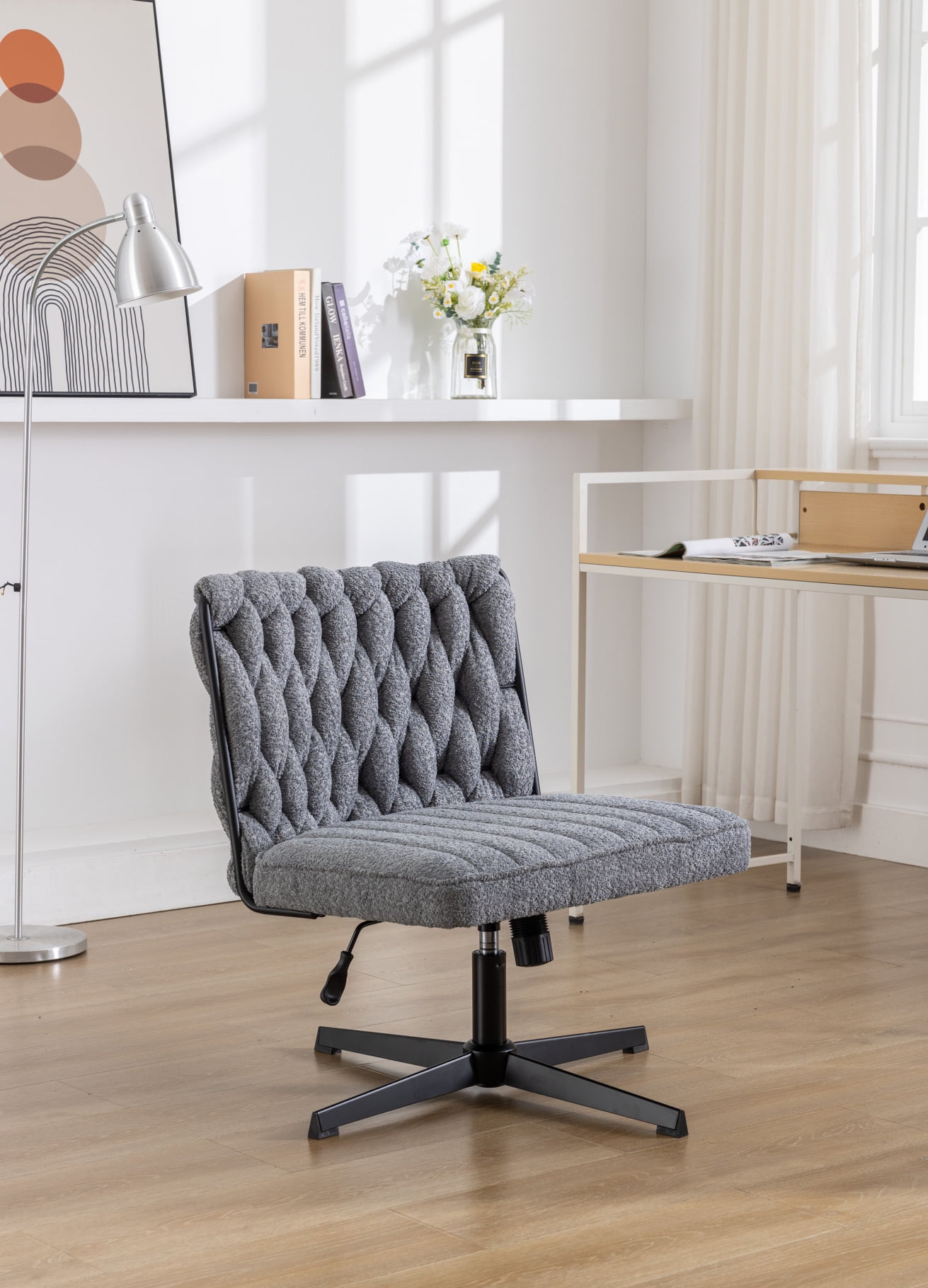 Armless Office Desk Chair No Wheels, Cross Legged Office Chair with ...