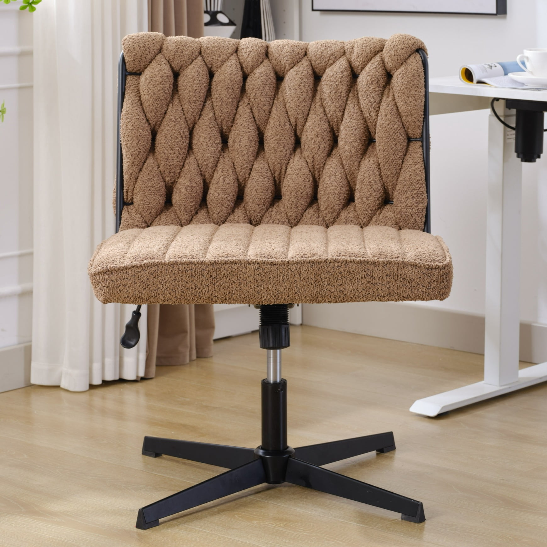 Armless Office Desk Chair No Wheels, Modern Cross Legged Wide Chair ...