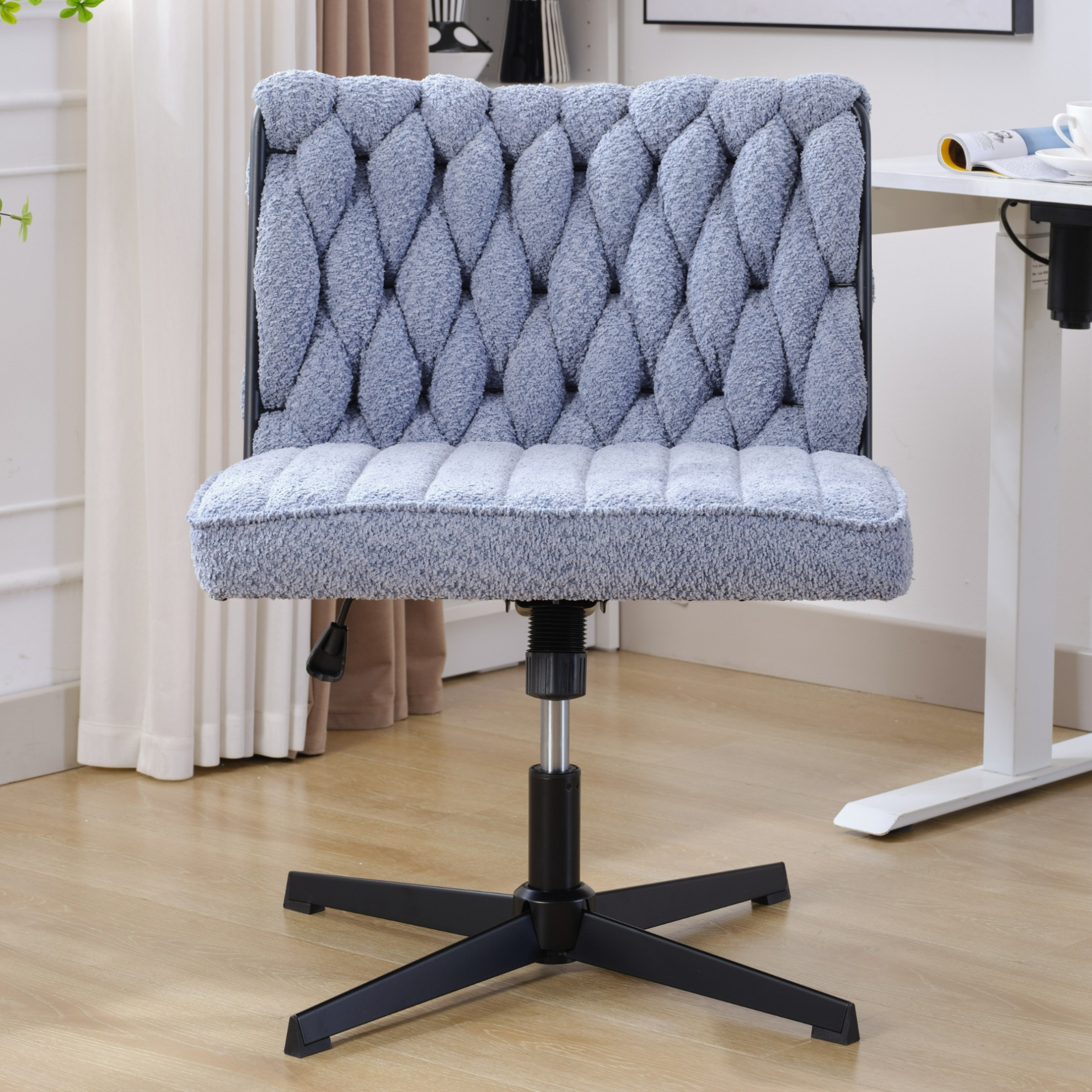 Armless Office Desk Chair No Wheels, Modern Cross Legged Wide Chair ...