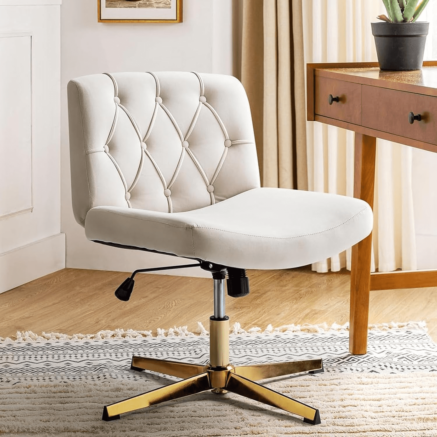 Armless Office Desk Chair No Wheels Modern Fabric Criss Cross Legged ...