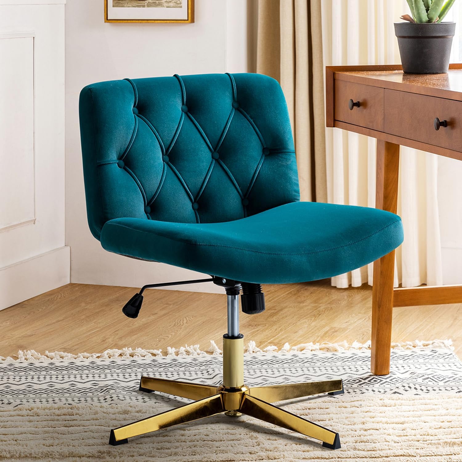 Armless Office Desk Chair No Wheels Modern Fabric Criss Cross Legged ...