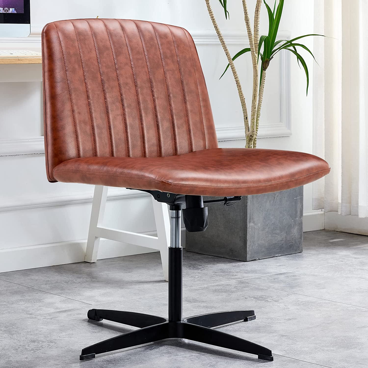 Armless Office Desk Chair No Wheels Modern Fabric Padded Swivel Vanity ...