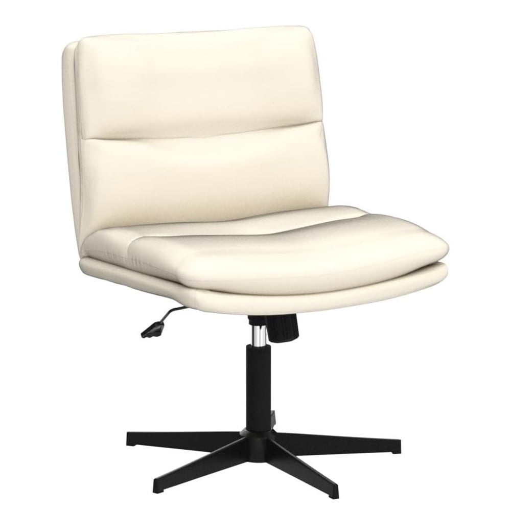 Armless Office Desk Chair, PU Leather Swivel Criss Padded Seat with ...