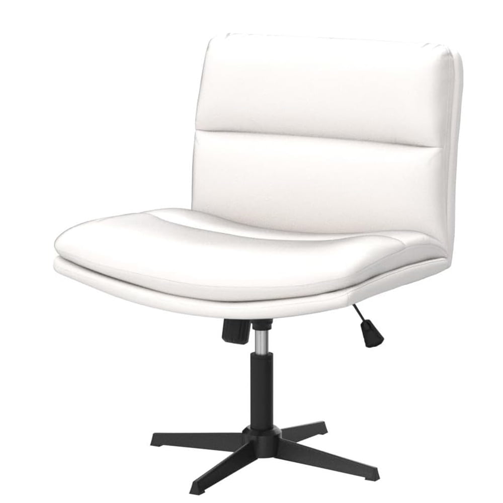 Armless Office Desk Chair, PU Leather Swivel Criss Wide Padded Seat ...