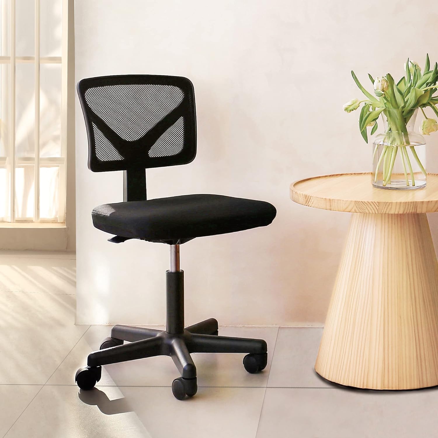 Armless Office Desk Chair, Small Task Chair with Mesh Lumbar Support ...