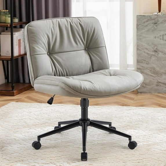 Armless-Office Desk Chair with Wheels, Legged Wide Chair, PU Leather ...