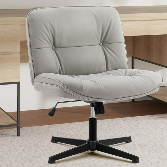 Armless-Office Desk Chair Without Wheels, Legged Wide Chair, PU Leather ...