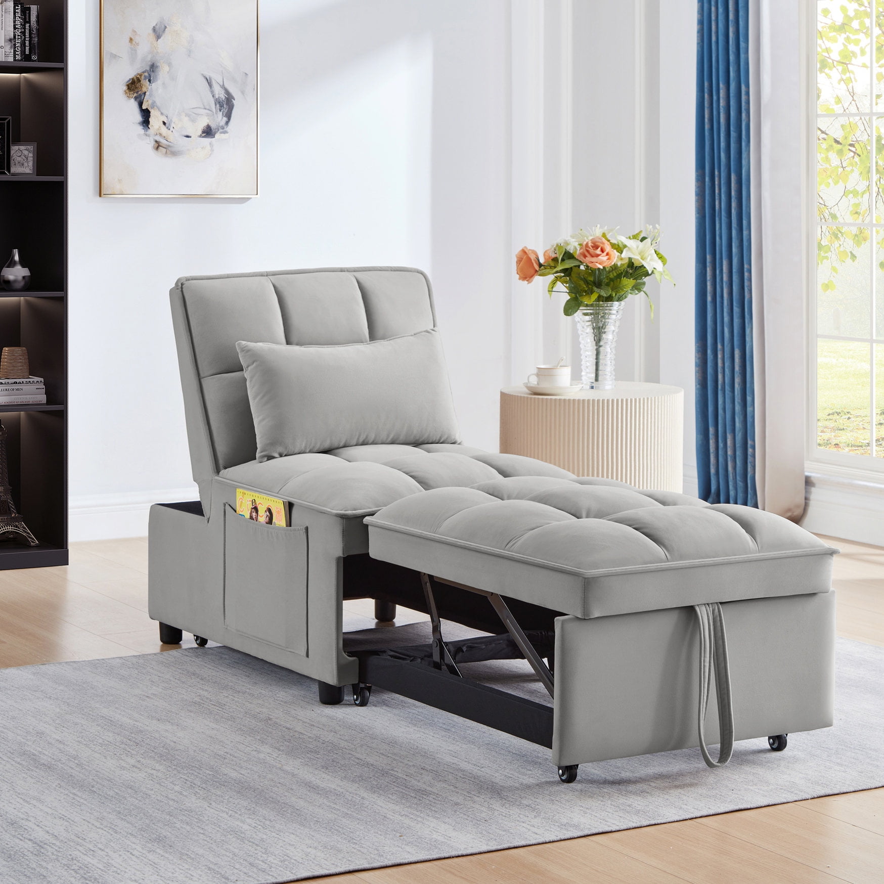 Armless Single Sofa Bed with Storage, Two-position Backrest - Primary ...