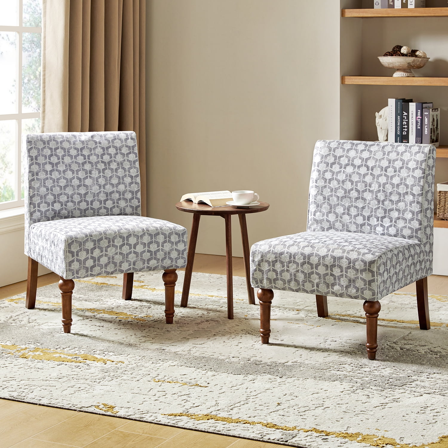 Armless Slipper Accent Chair Set of 2 Removable Washable Covers Vanity ...