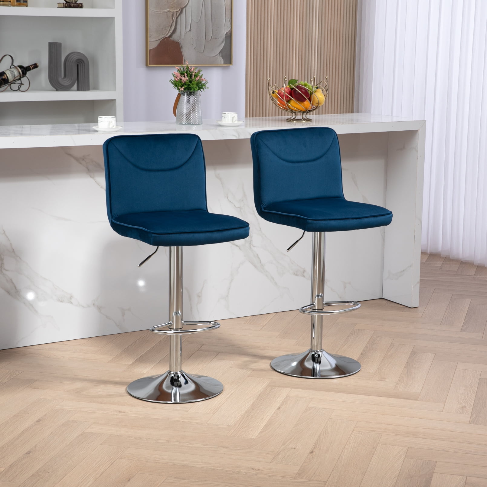 Armless Swivel Chair Set of 2 with Adjustable Height & Metal Base ...