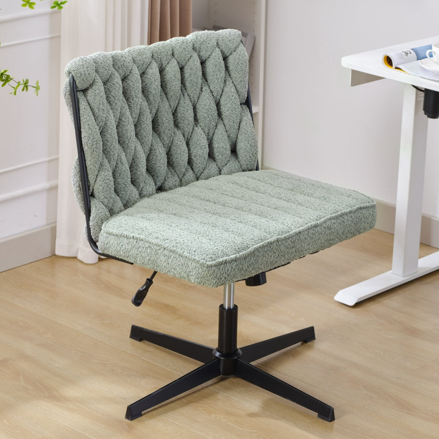 Armless Swivel Office Desk Chair No Wheels, Velvet Accent Vanity Chair ...