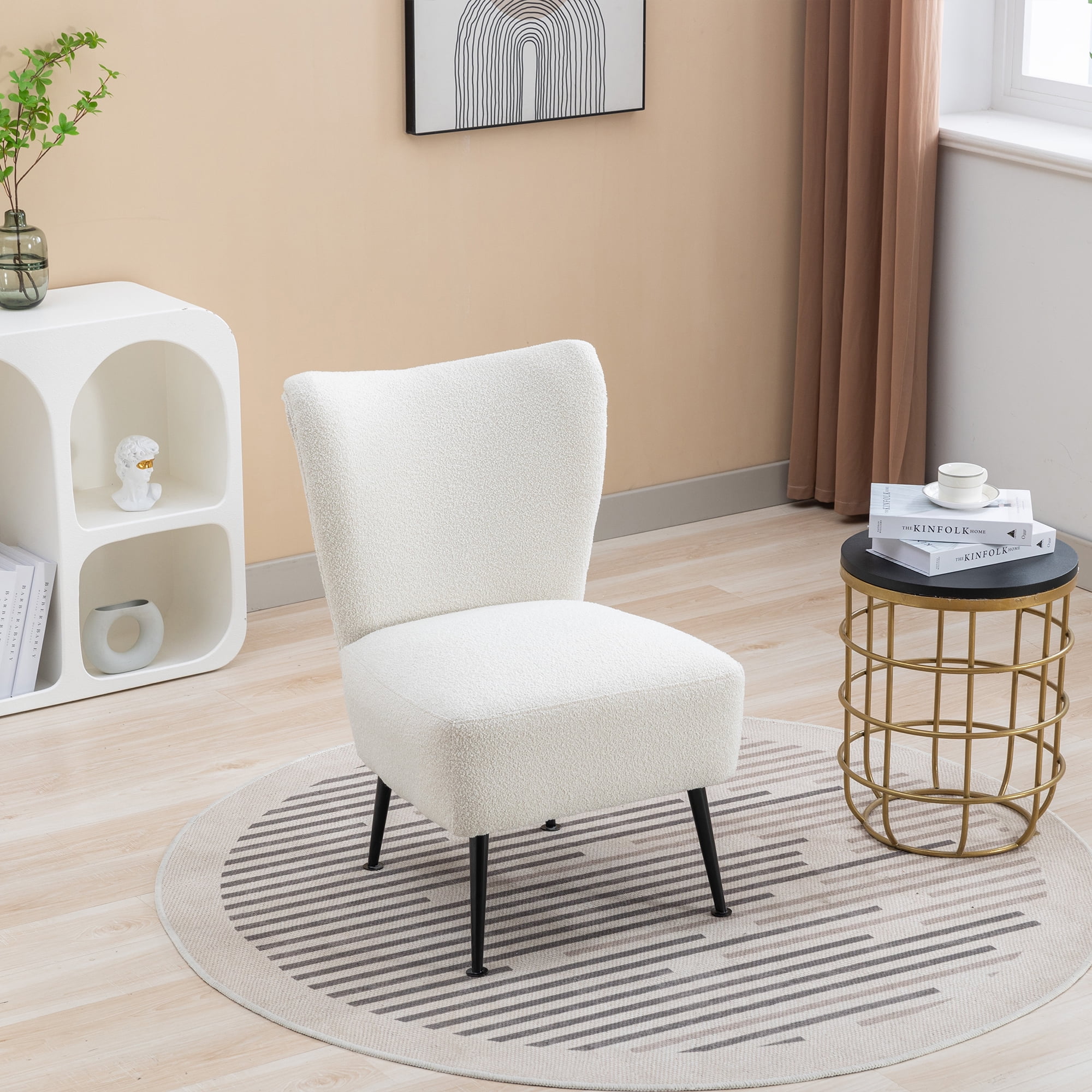 Armless Upholstered Chair Slipper Chair, Cozy Curved Wingback Armchair ...