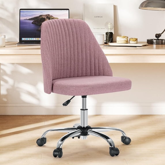 Armless Vanity Chair, Cute Comfy Office Desk Chair with Wheels, Modern ...