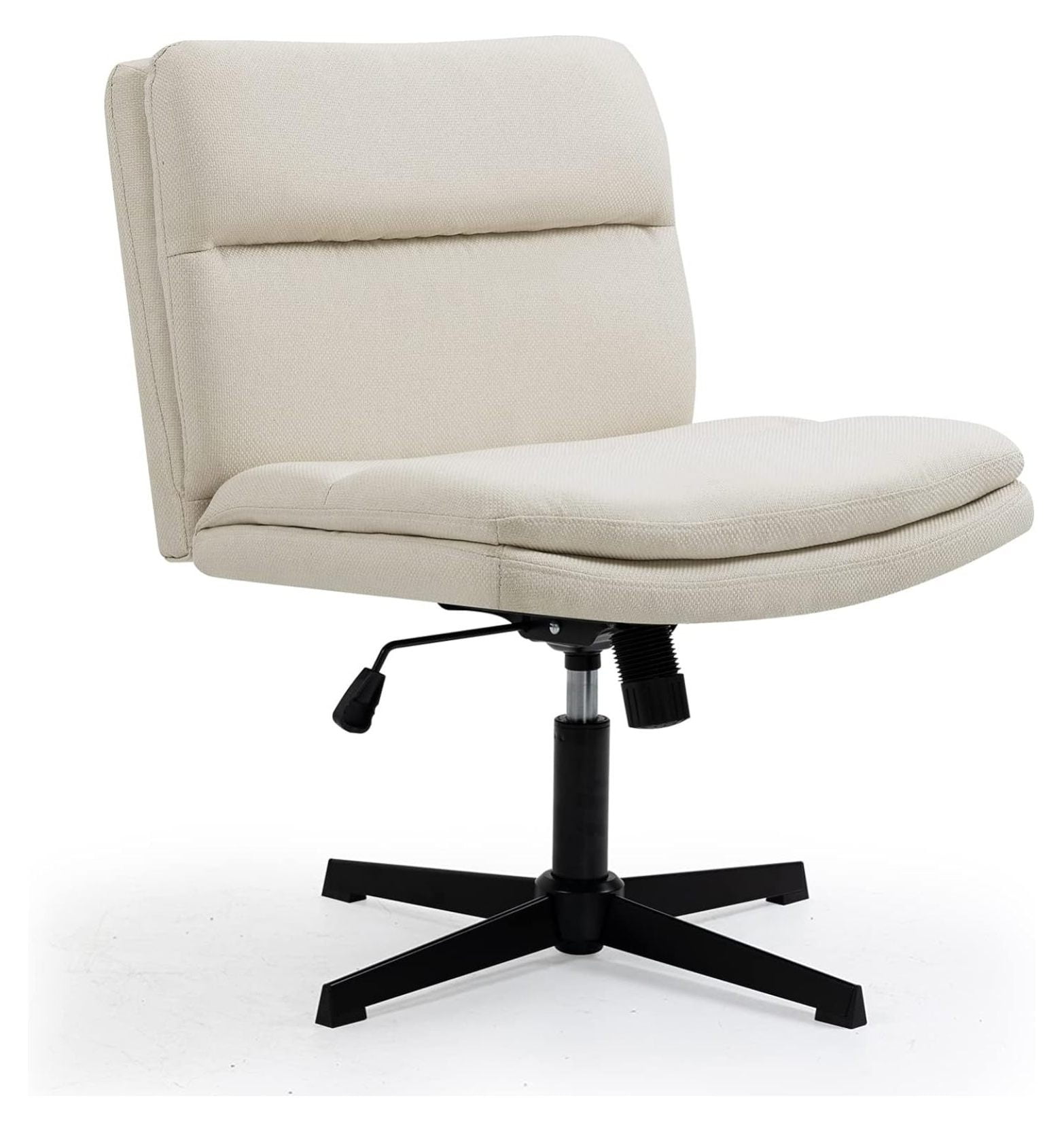 Armless Wide Office Desk Chair No Wheels, Modern Fabric Swivel Vanity ...