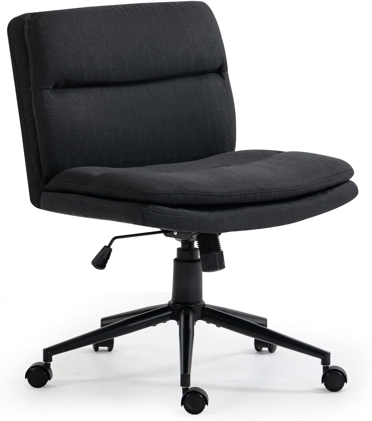 Armless Wide Office Desk Chair with Wheels, Modern Fabric Vanity Chair ...