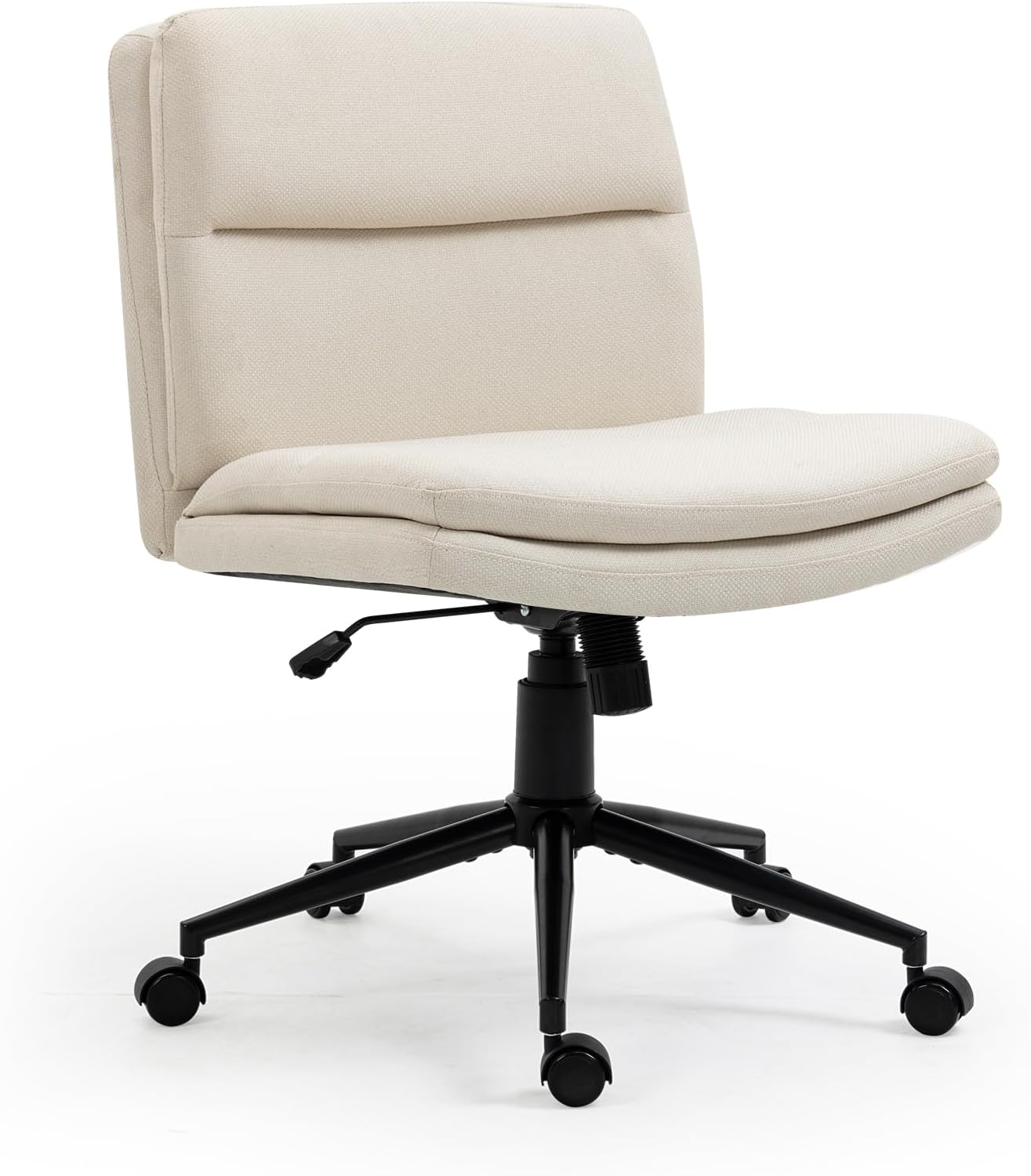 Armless Wide Office Desk Chair with Wheels, Modern Fabric Vanity Chair ...