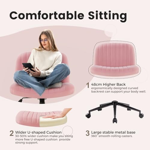 Armless Wide Seat Office Chair, Criss Cross Legged Desk Chair with ...