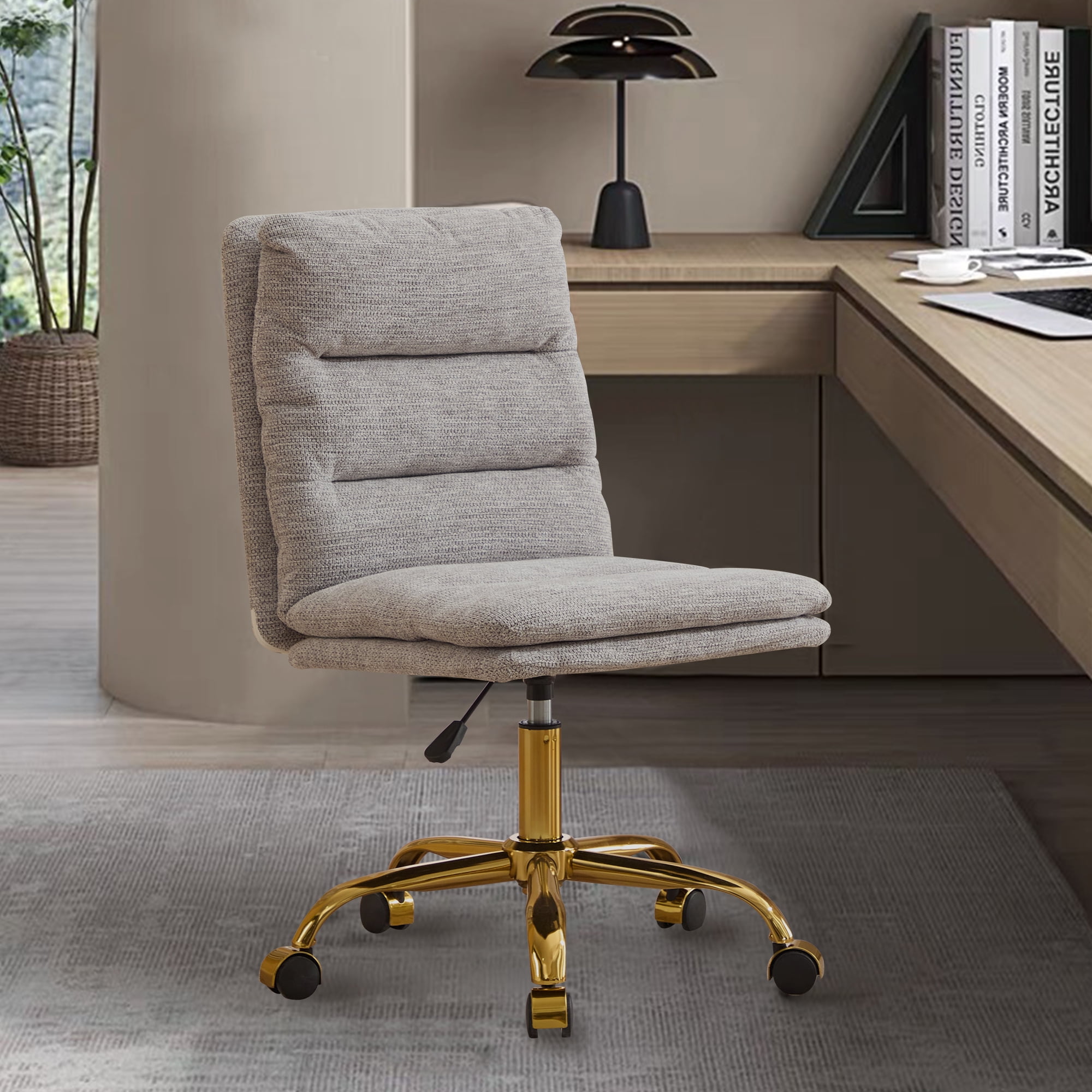 Armless office chairs with wheels and fabric cushions, adjustable ...