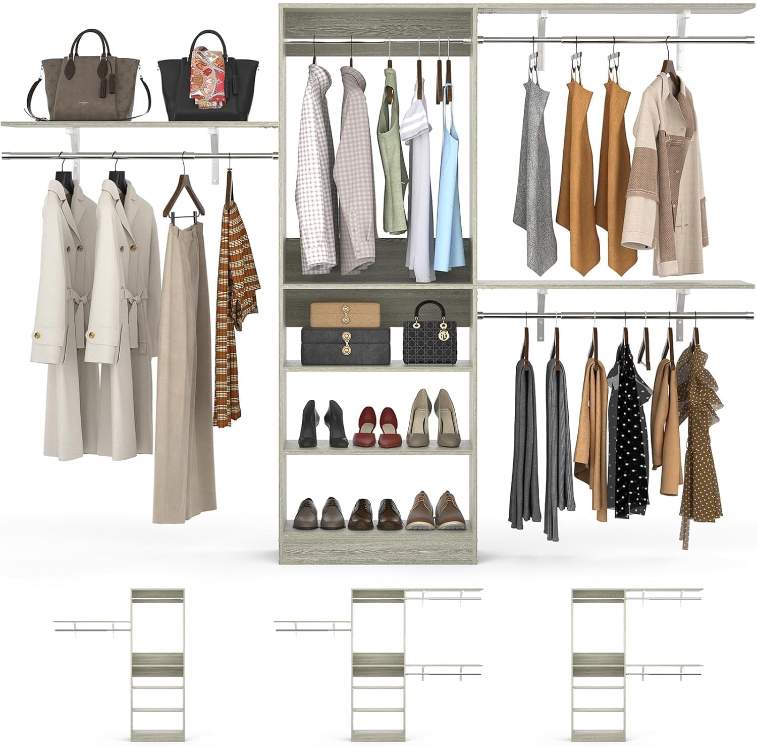 Armocity 96'' Closet System,8FT Walk In Closet Organizer with 3 ...