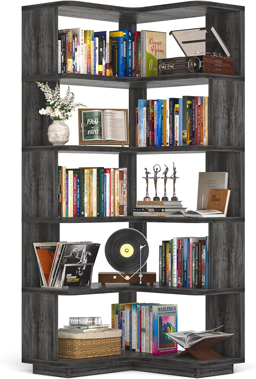 Armocity Corner Book Shelf - 6 Tier Corner Bookshelf Etagere Bookcase ...