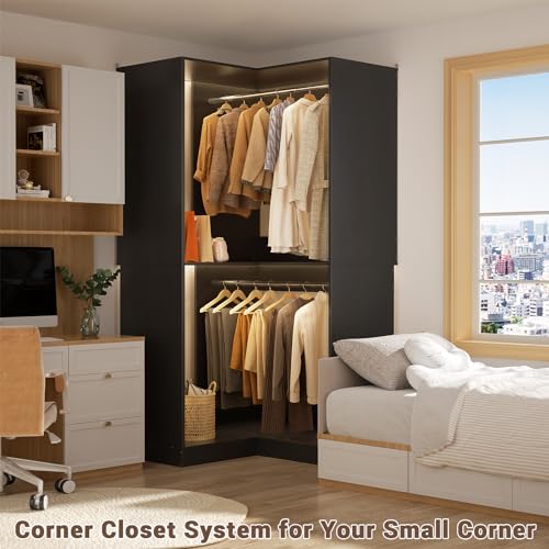 Armocity Corner Closet System, 32 Inches Wide Wood Corner Unit with 2 ...