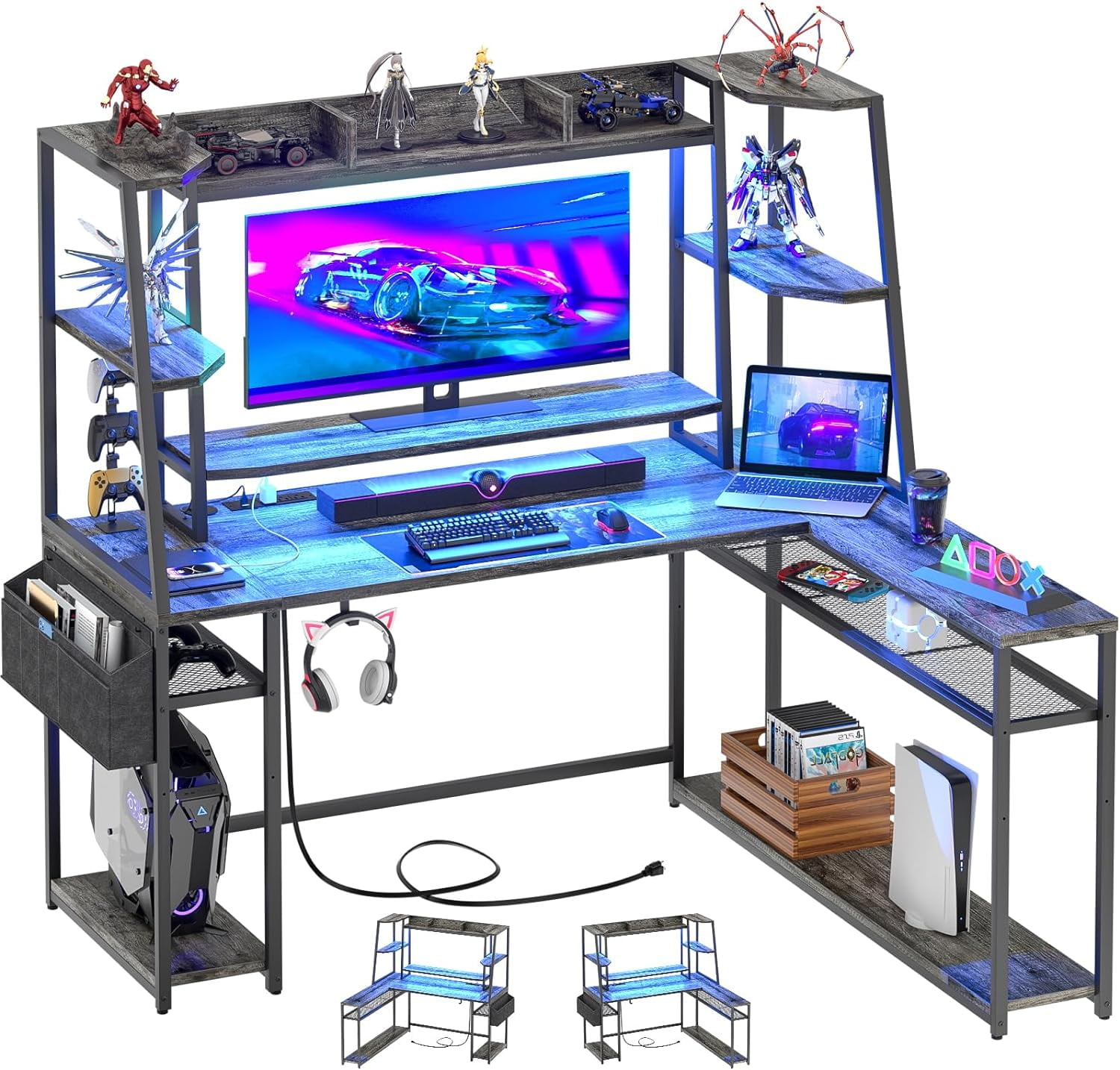 Armocity L Shaped Gaming Desk with Hutch & Shelves, 47'' Gaming ...