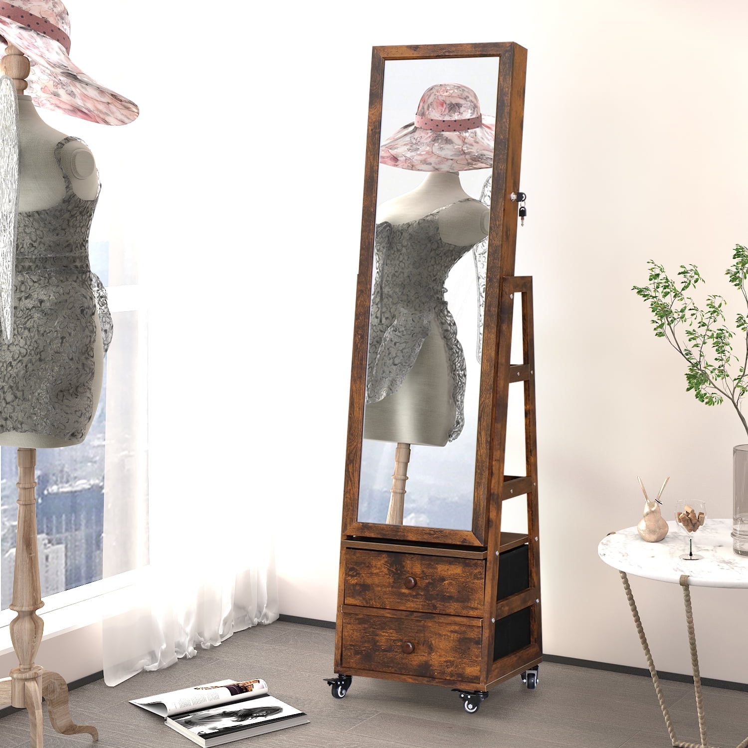 Whitebeach Armoire Organizer with Inside LED Mirror, Jewelry Cabinet ...