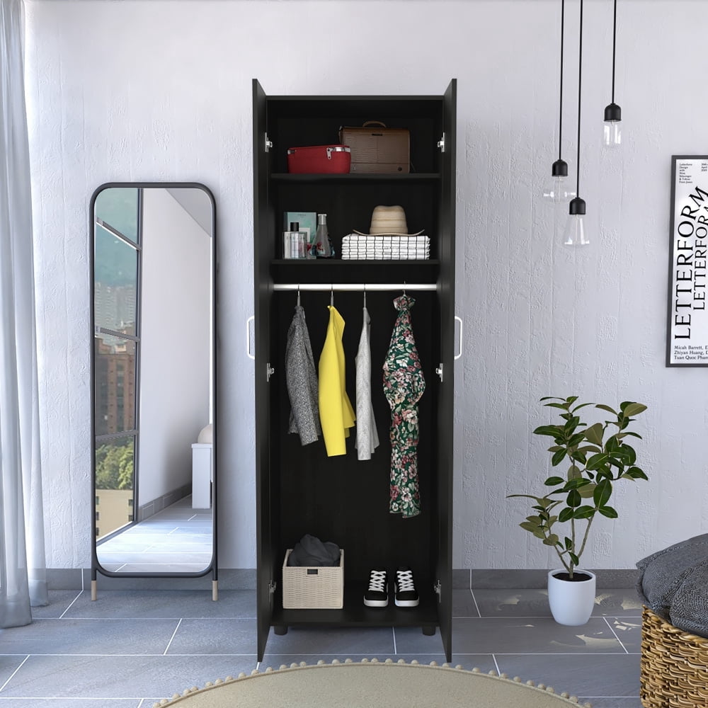 Armoire, Two Interior Shelves, Rod, Double Door -Black - Walmart.com