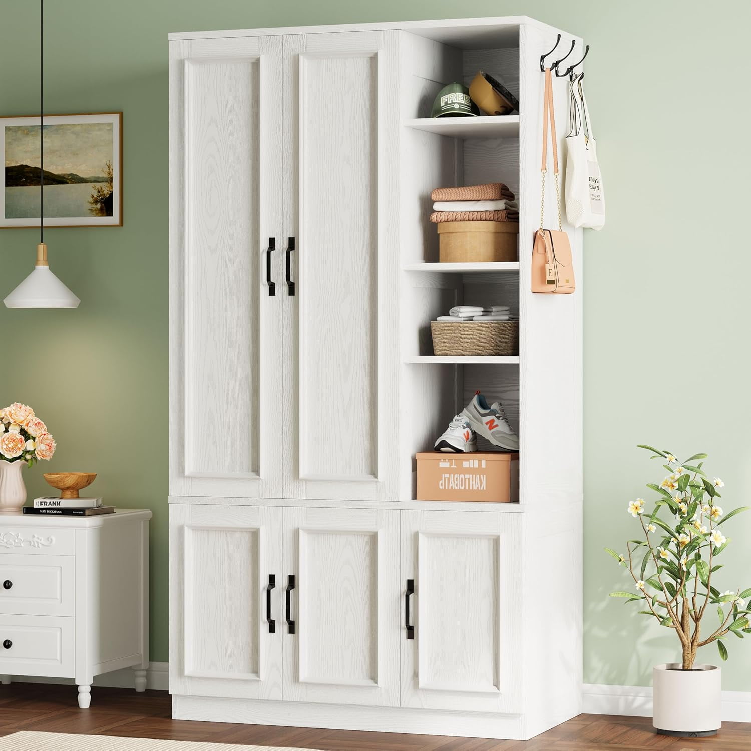 Armoire Wardrobe Closet 70" H, 5 Doors Bedroom Wooden Wardrobe with 4 ...