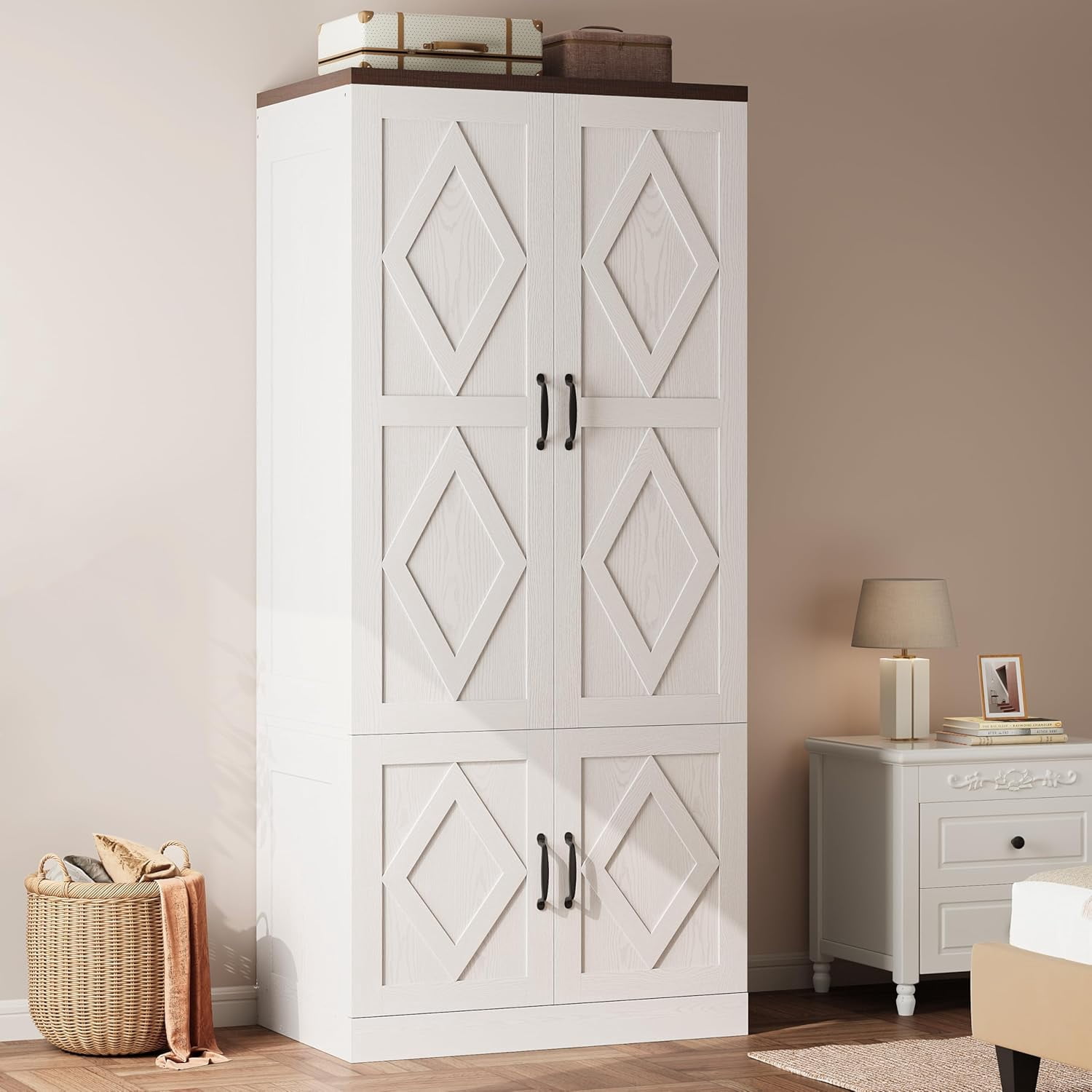 Armoire Wardrobe Closet, 72" Tall Wood Cabinets with 4 Doors, Clothing ...