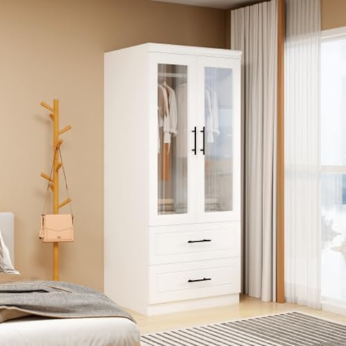 Armoire Wardrobe Closet, Bedroom Armoires with 2 Glass Doors, Wardrobe ...