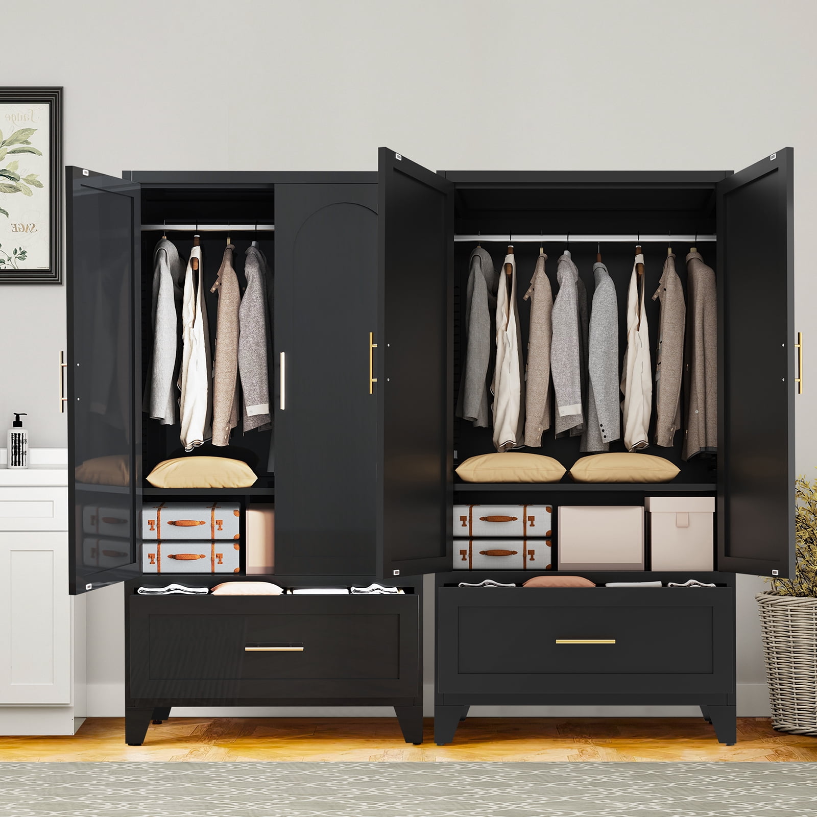 Armoire Wardrobe Closet with Drawers, 60" Farmhouse Clothing Storage ...