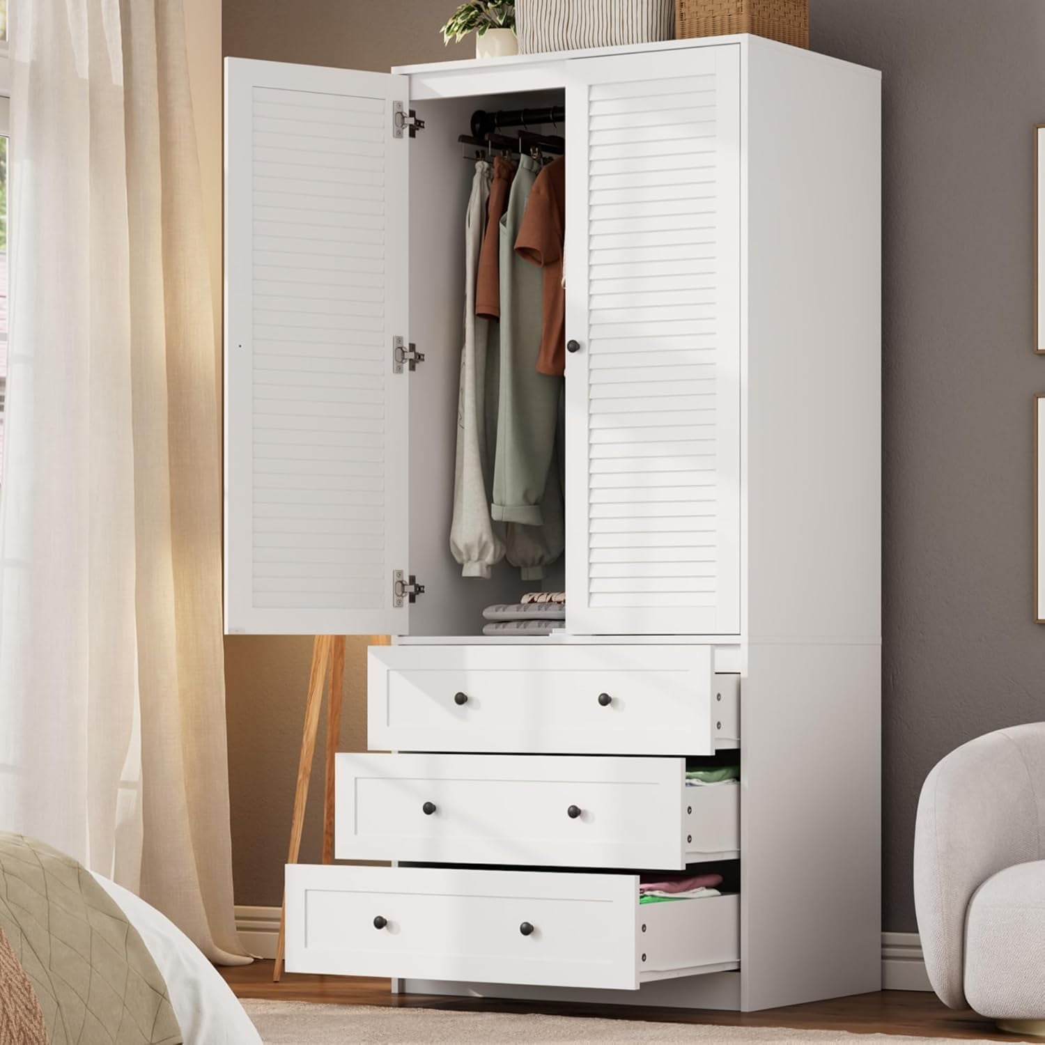 Armoire Wardrobe Closet with Drawers, 69.5" Wooden Wardrobe Cabinet ...