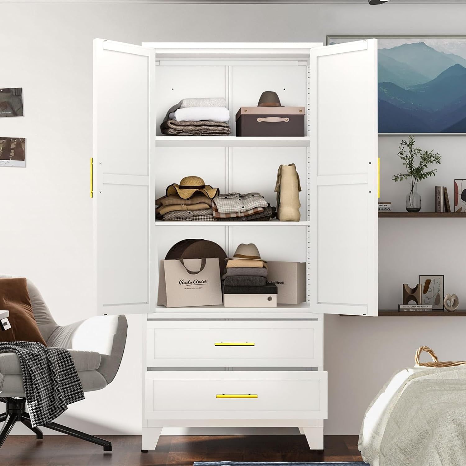 Armoire Wardrobe Closet, Freestanding Door Tall Clothing Storage with ...